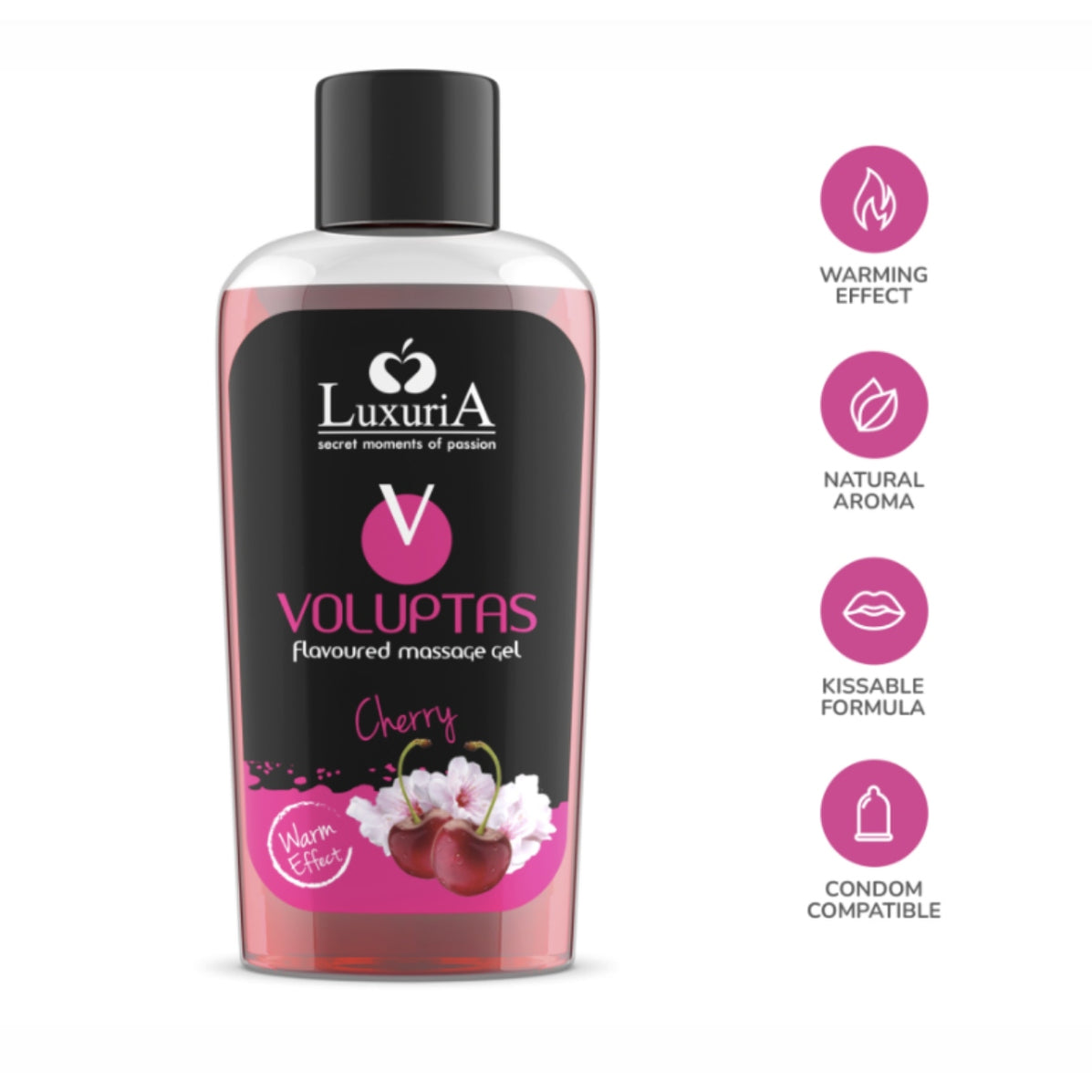 Stimuliuojantis masažo gelis Voluptas Cherry, valgomas, 100 ml - Aistra